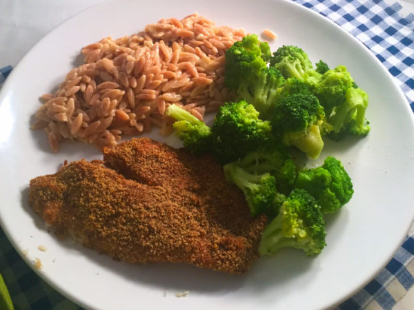 Oven Baked Orange Roughy, Steamed Broccoli, Whole Wheat Orzo with ...